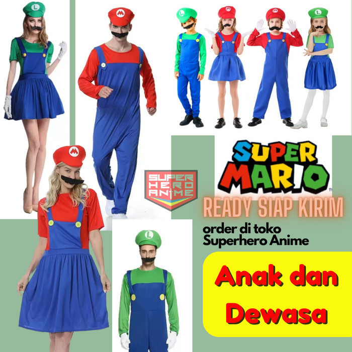 Jual kostum super mario dewasa anak baju karakter game cosplay luigi ...