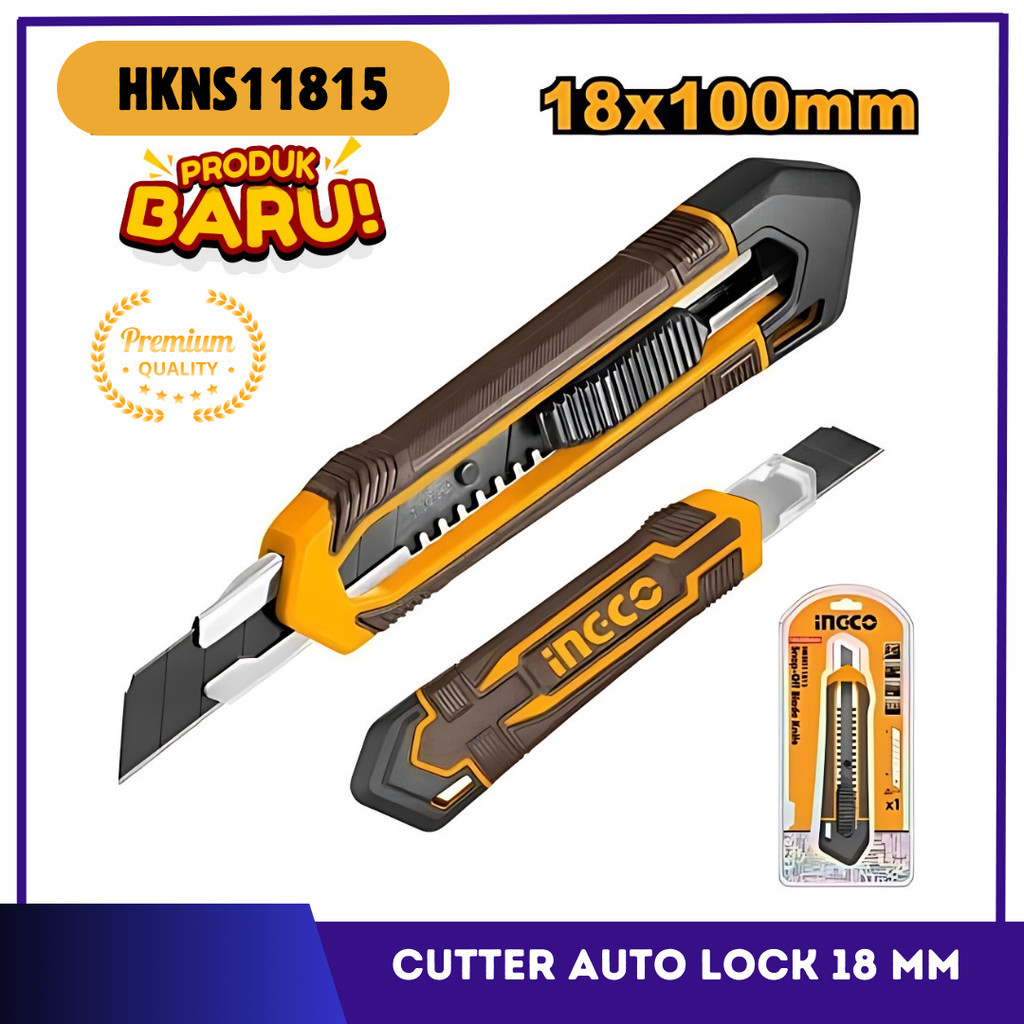 Jual Cutter Knife Auto Lock 18 MM INGCO HKNS16518 Premium Blade Pisau ...