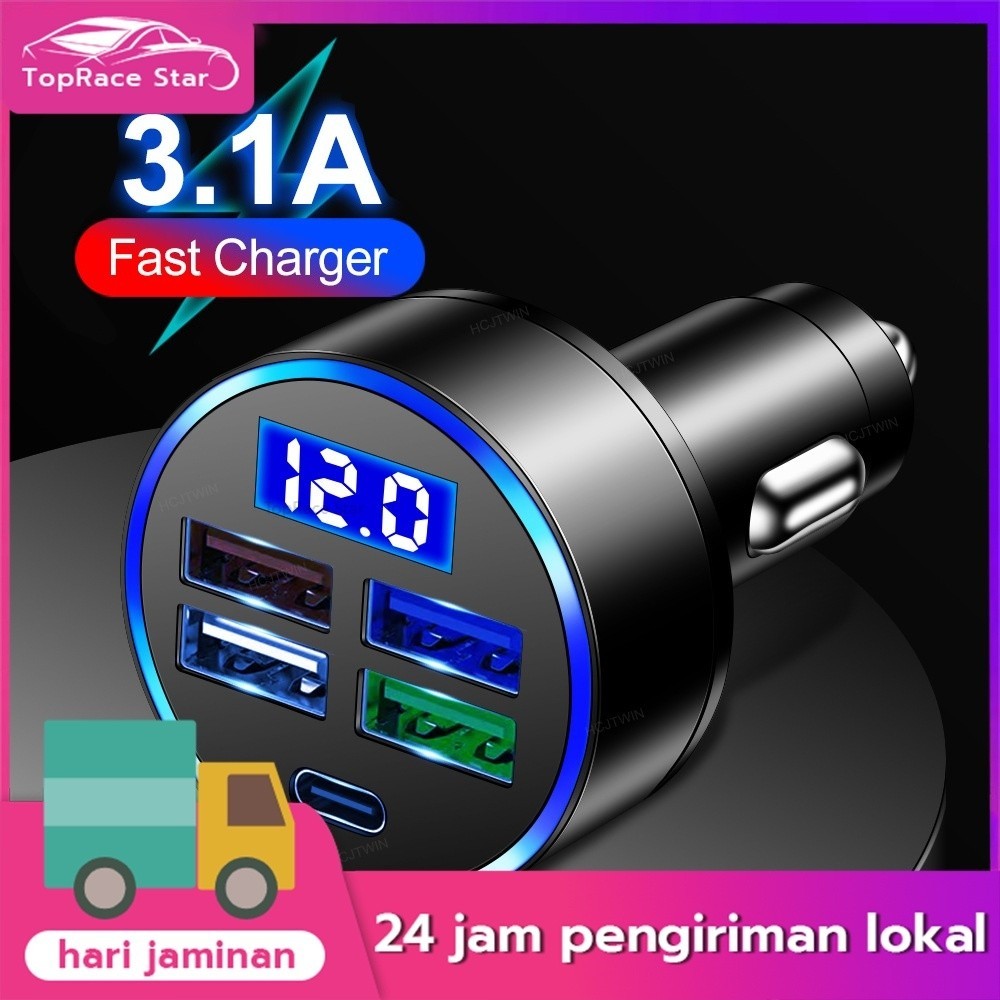 Jual USB Casan Mobil Charger Mobil Fast Charging QC 3.0 3.1A 5 Port LED ...