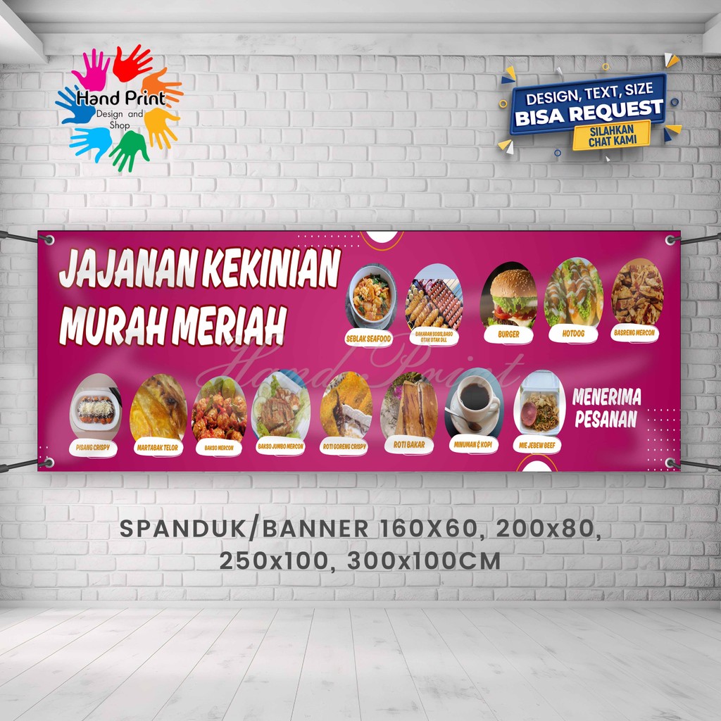 Jual Cetak Spanduk Banner Jajanan Kekinian Pink MMT Spanduk Custom ...