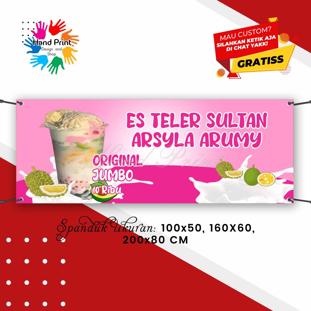 Jual Cetak Spanduk Banner Es Teler Pink Segar MMT Spanduk Custom 200x80 ...