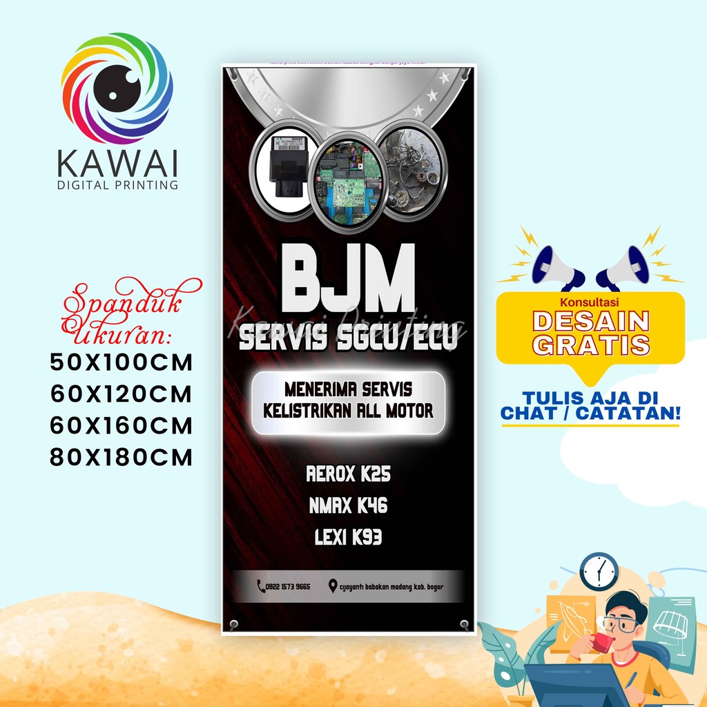 Jual Spanduk Banner MMT Bengkel Servis Kelistrikan All Motor Ukuran ...