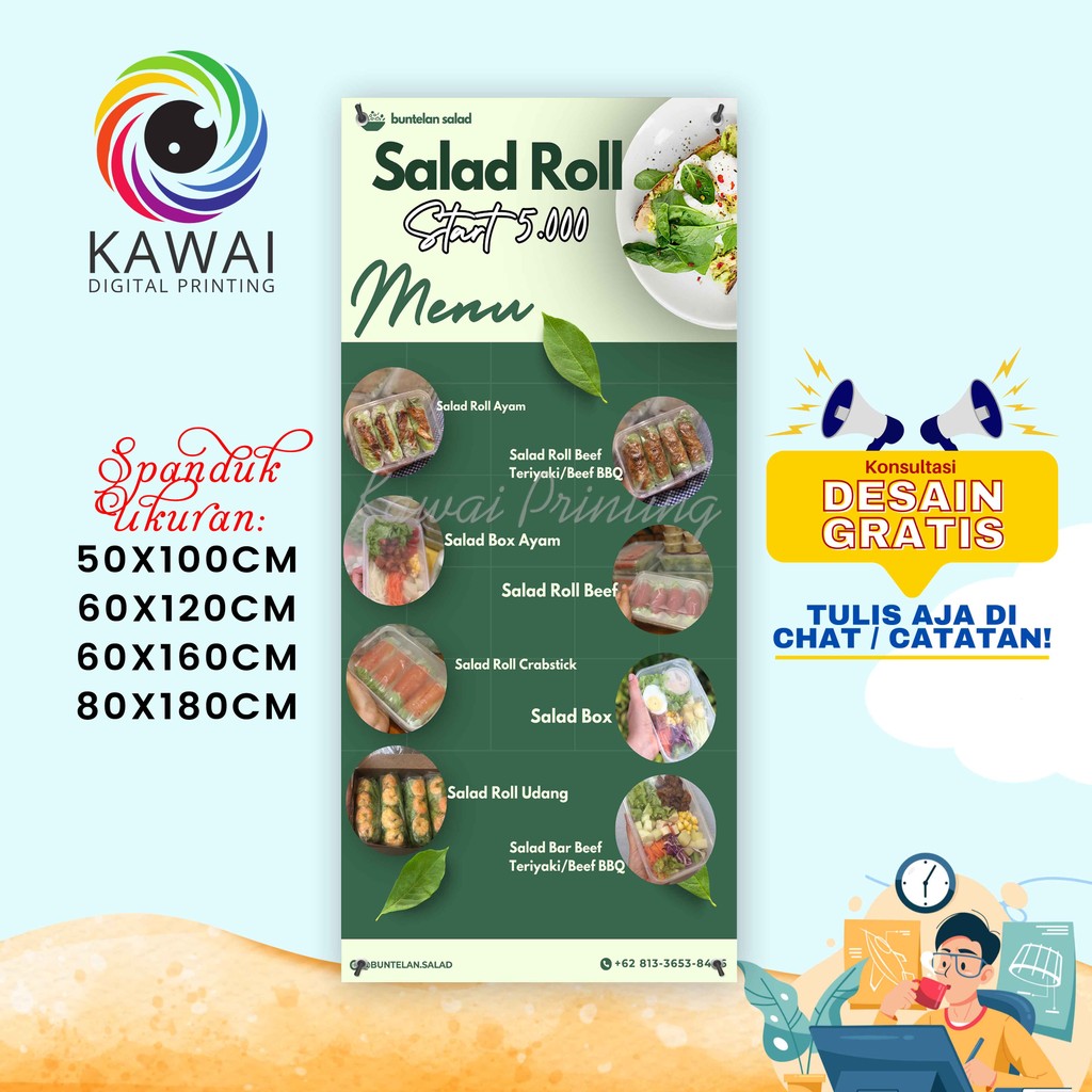 Jual Spanduk Banner MMT Salad Roll 8 Menu Background Hijau Ukuran ...