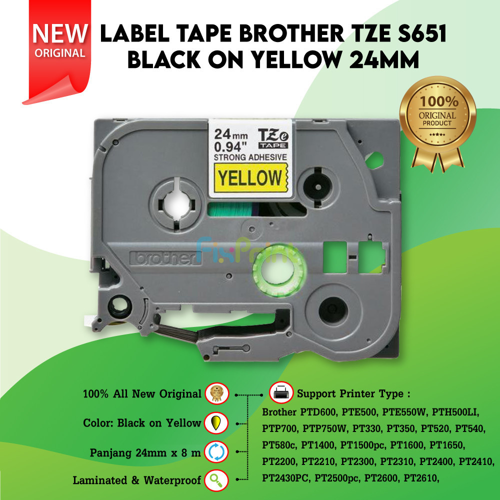 Jual Label Tape Bro TZE-651 24mm Black on Yellow Casette Laminated ...