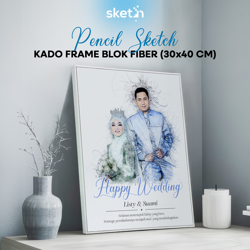 Jual Kado Custom Sketsa Pensil Wajah Frame Blok Fiber 12R 30x40 cm ...