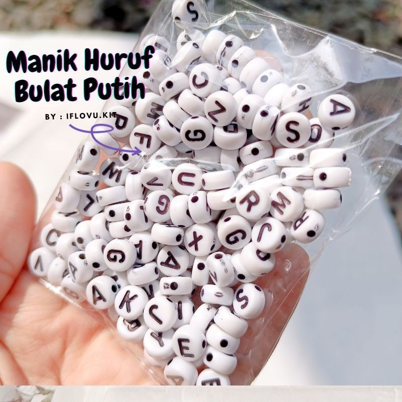 Jual Manik Huruf Bulat Pipih warna Putih Hitam Mote Abjad Alphabet ...