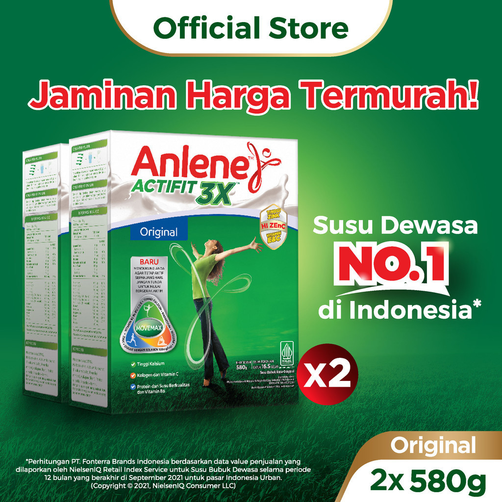 Jual Anlene Actifit 3X Susu Bubuk Dewasa Original 2 x 580g - Nutrisi ...