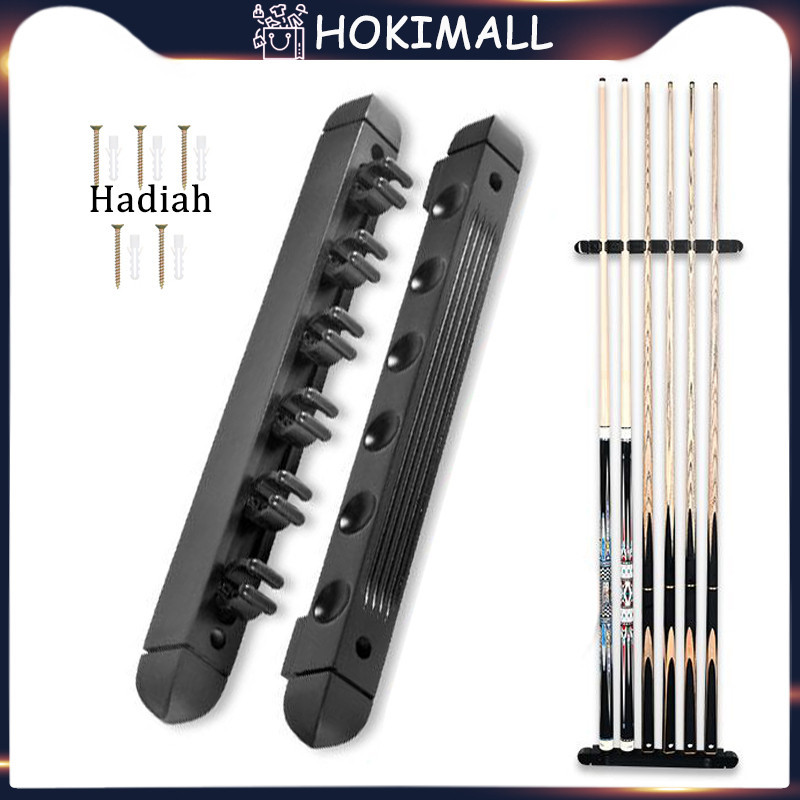 Jual Wall Cue Rack Rak Billiard Rak Stick Dinding Kayu Hitam Hold 6 Pc ...