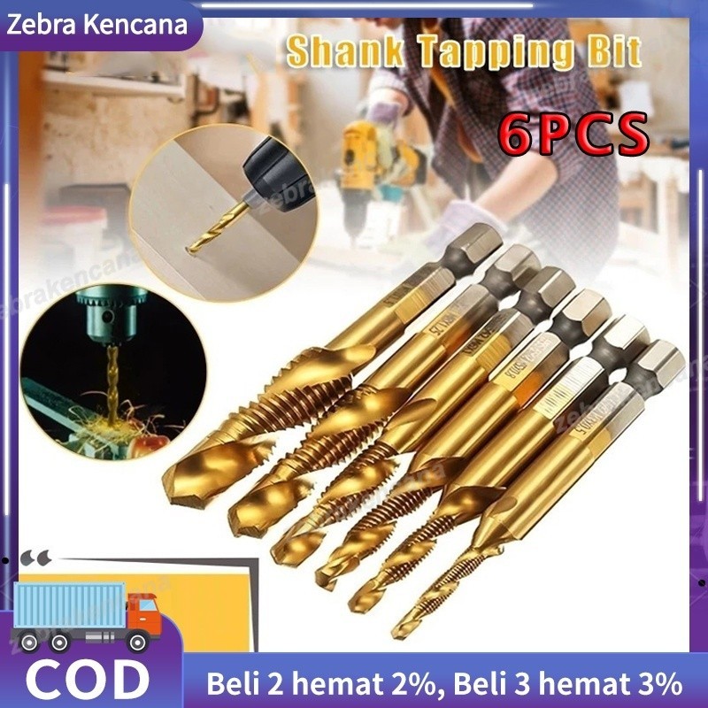 Jual Mata Bor 6PCS Pembuat Ulir Drat Drill Tap Set Hex Twist Spiral ...