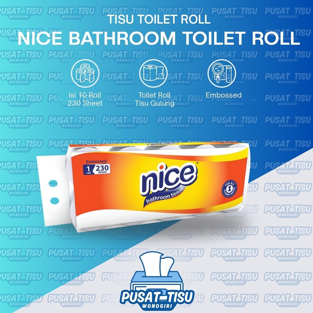Jual Tissue NICE Toilet Roll Embossed Tisu Bathroom Gulung 1 Pack Isi 10 Roll - 230 Shett - 2 ...