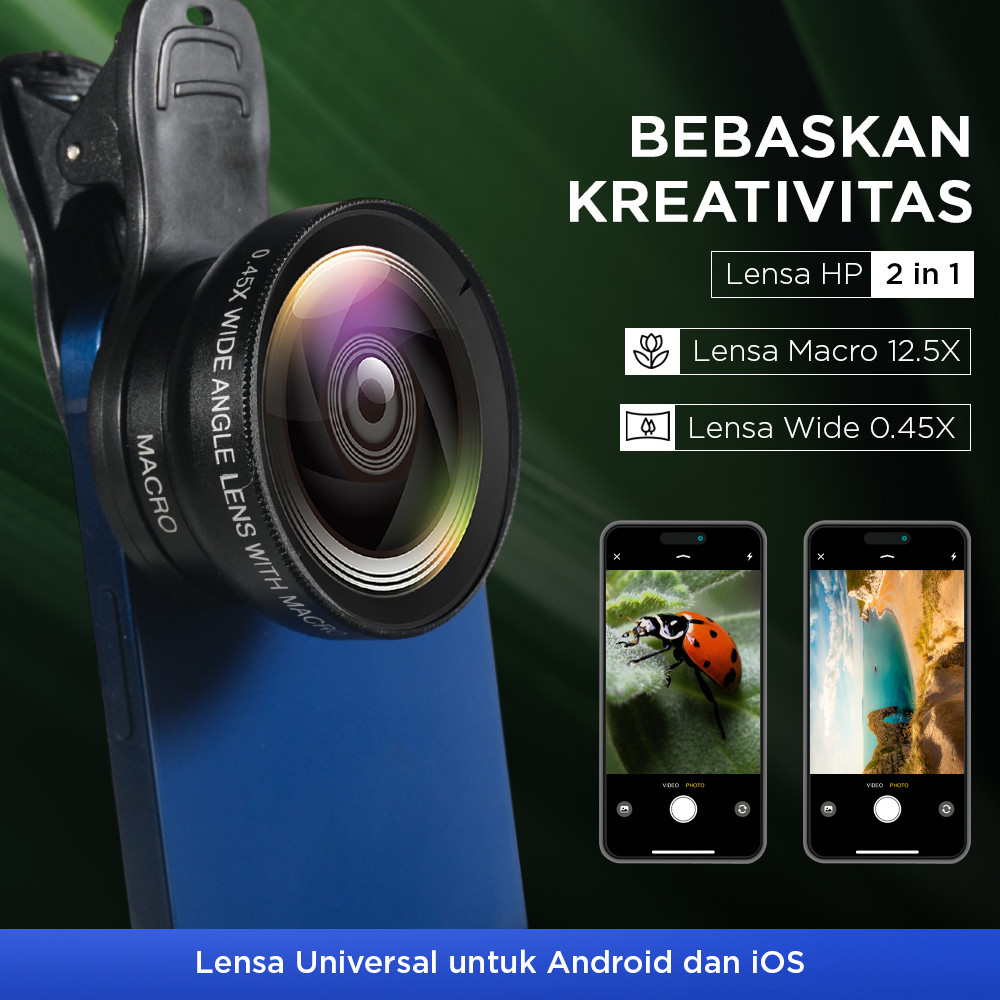 Jual Lensa Kamera HP Smartphone 2in1 Macro 12.5X Wide 0.45X - LB-21 ...