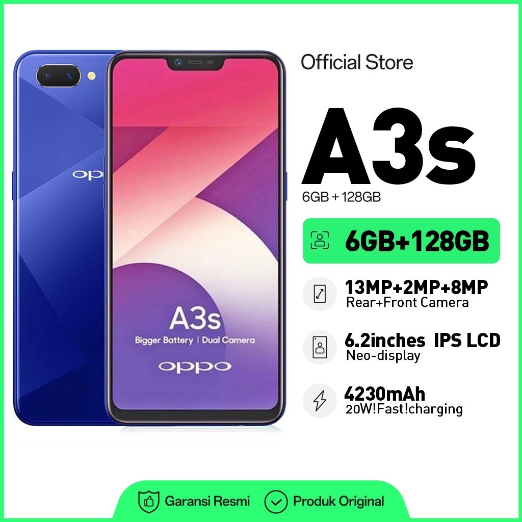 Jual hp oppo A3S terbaru 6.2 inch layar ram 6/128gb hp murah cuci gudang 13+8MP HD Camera ...