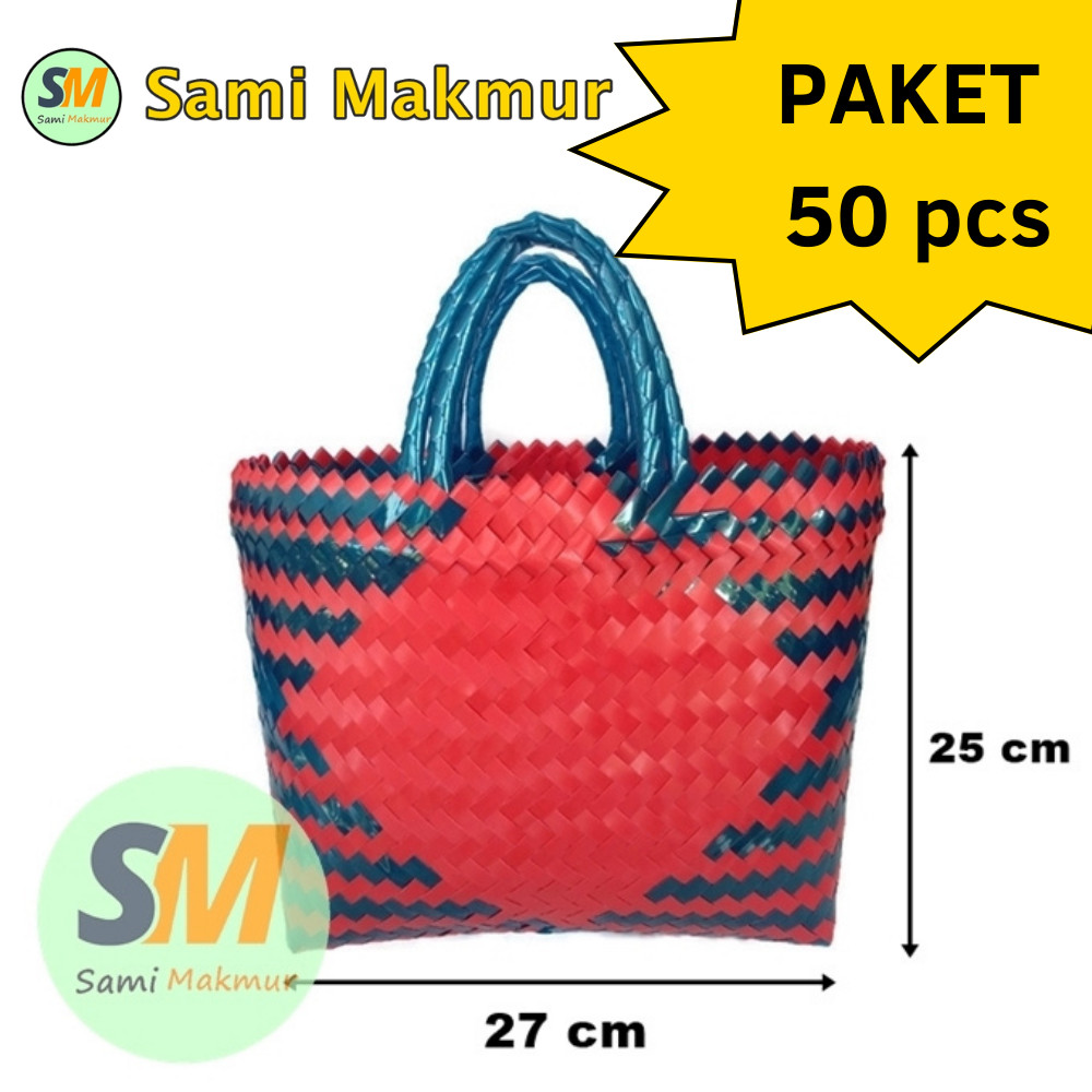 Jual PAKET HEMAT 50 PCS Tas Anyaman Plastik SEDANG KACA Keranjang ...