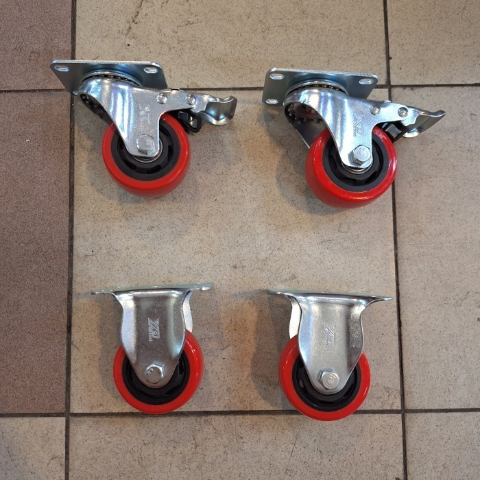 Jual Roda Troli Pu Merah Medium Duty 3 Inch 1Set ( 2 Rem 2 Mati ...
