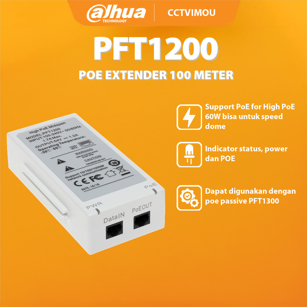 Jual DAHUA PFT1200 POE EXTENDER 100 METER OUTPUT 54VOLT - 60WATT ...
