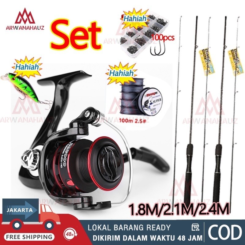 Jual Spinning Fishing Rod 1.65-2.4M Berongga Joran Pancing Set Reel ...