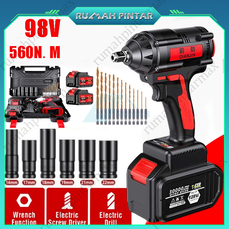 Jual Tools buka baut cordless impact wrench brushless 98V 1&2 baterai / impact batre / impact ...