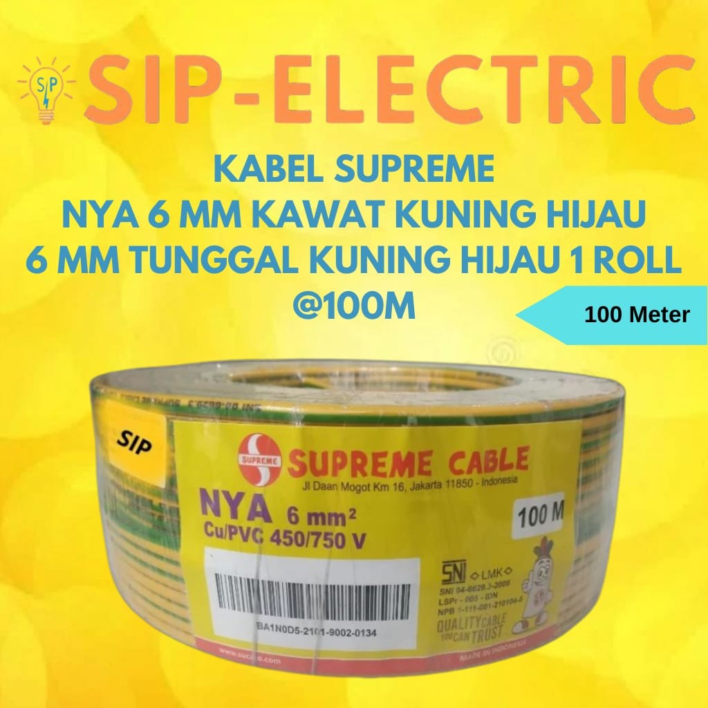 Jual KABEL SUPREME NYA 6 MM KUNING HIJAU ( 1ROLL 100 METER ) | Shopee ...