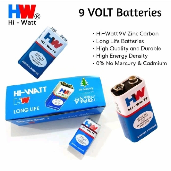 Jual Baterai 9v / Battery 9 Volt / Baterai kotak Merk HW / HI-Watt ...