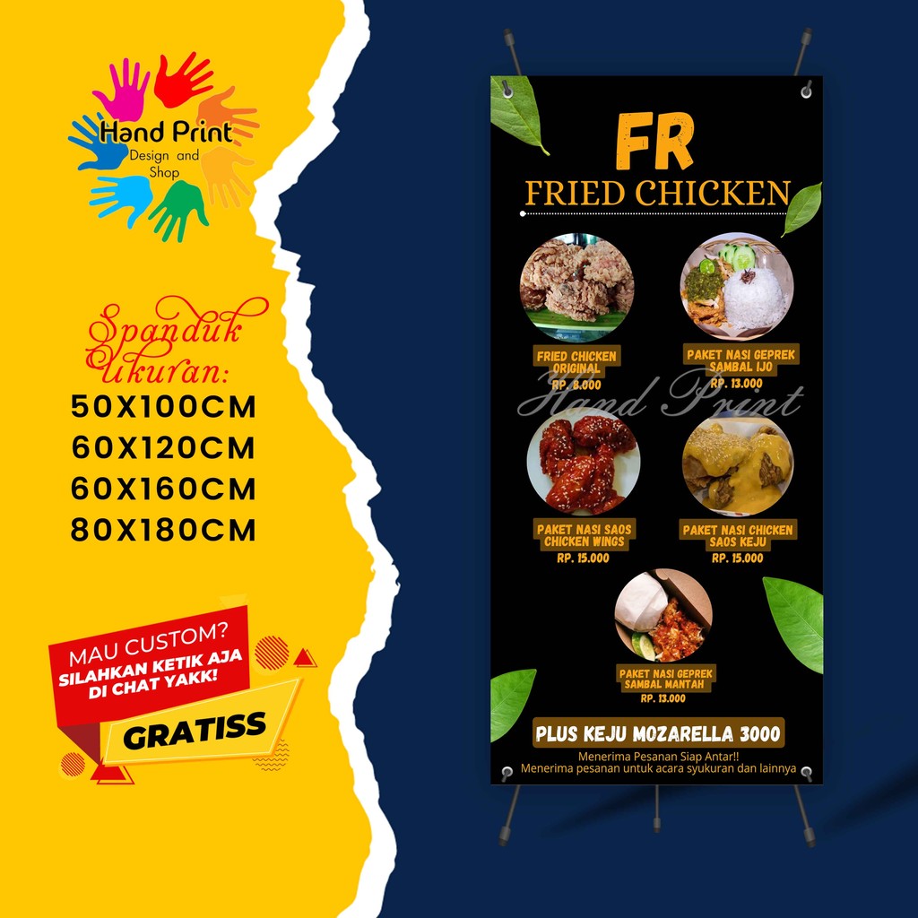 Jual Cetak Spanduk Banner Fried Chicken Hitam MMT Spanduk Custom 60x160 ...