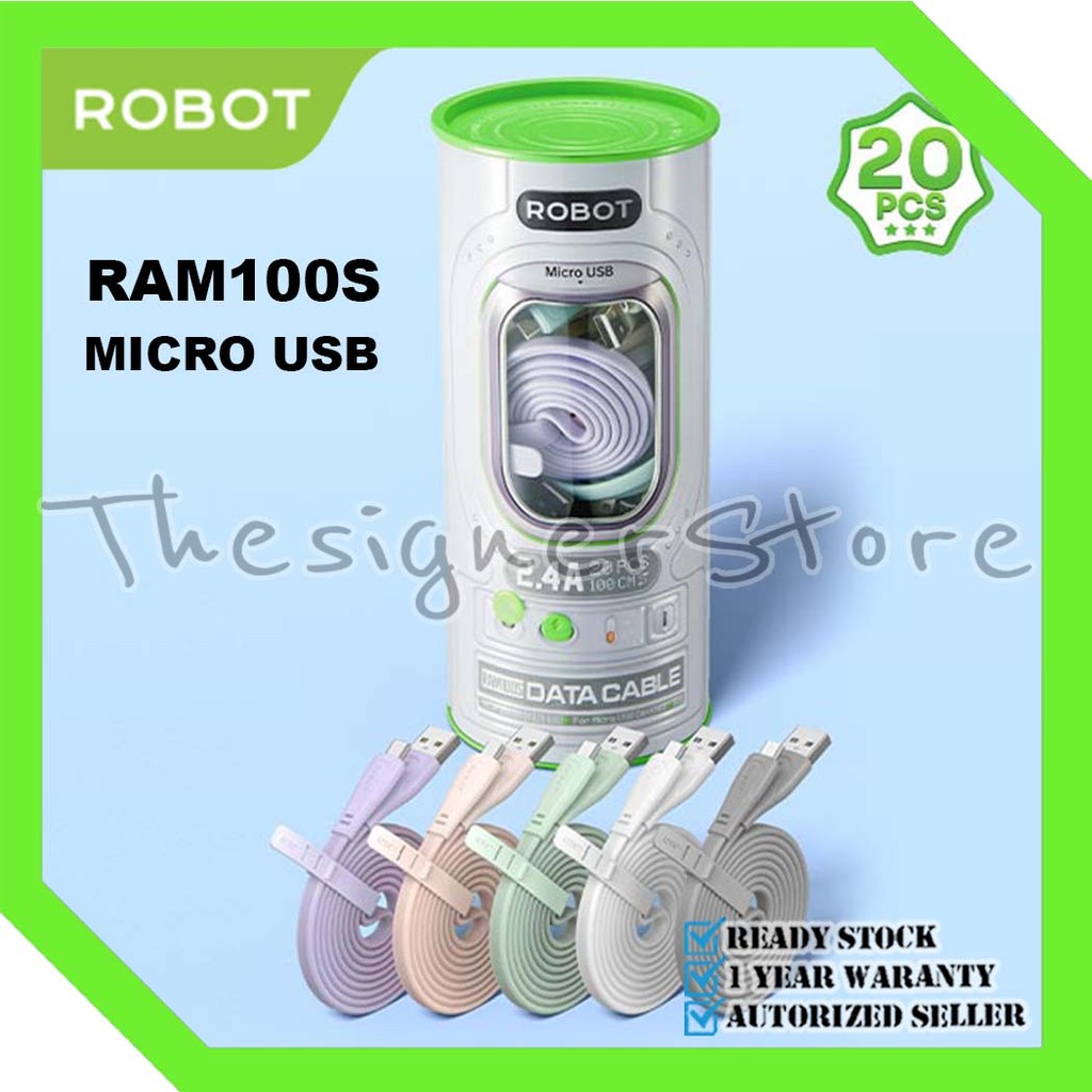 Jual Robot RAM100S Kabel Data Micro USB Data Cable 2.4A 1M Colorful ...