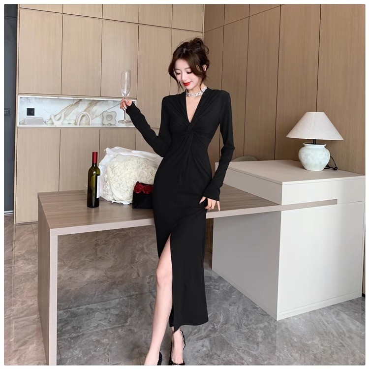 Jual Meirong baju summer maxi dress hitam pantai lengan panjang wanita ...