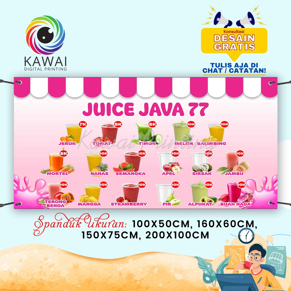 Jual Spanduk Banner MMT Juice Java Pink Rekuest 200x100 Cm | Shopee Indonesia