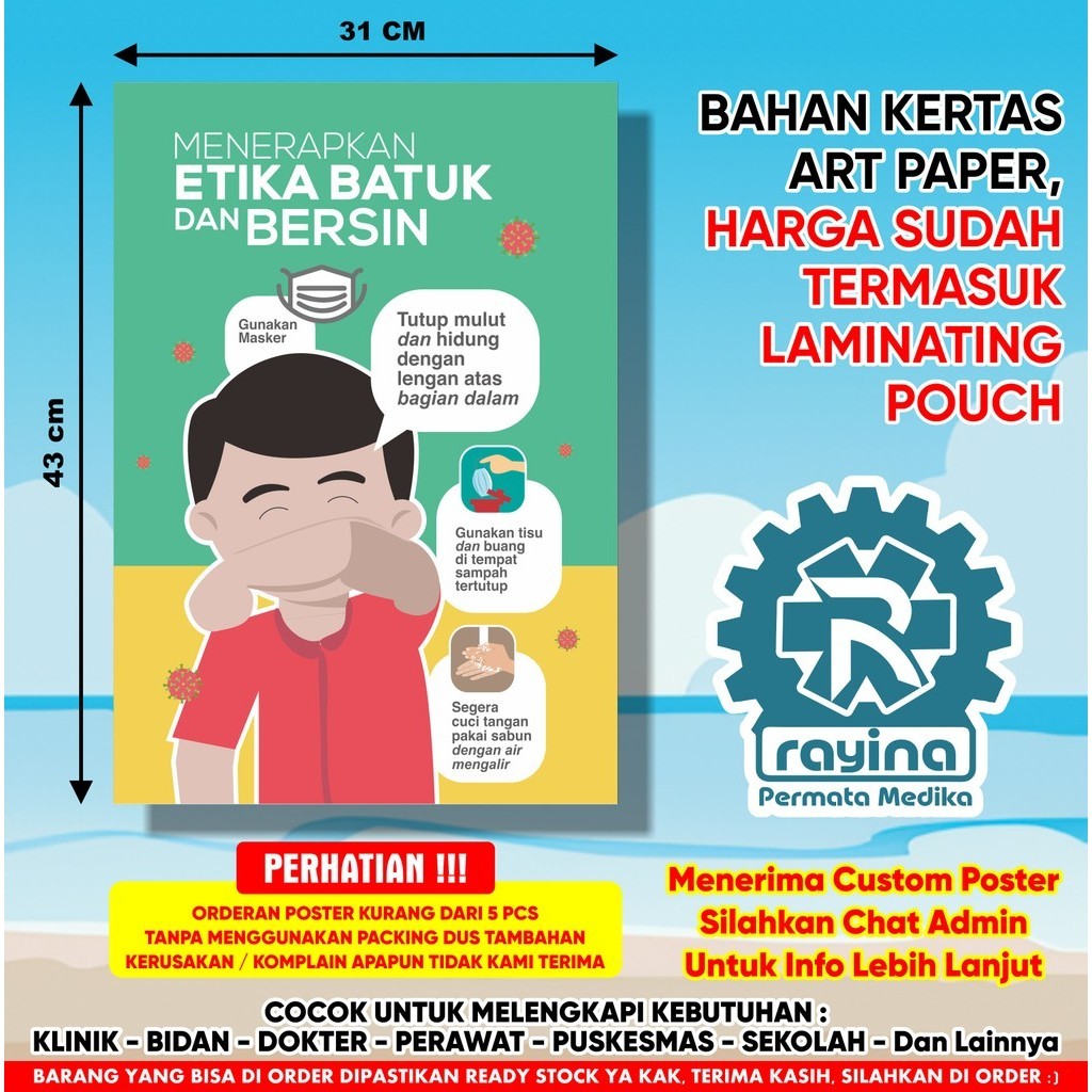 Jual Poster Menerapkna Etika Batuk dan Bersin | Shopee Indonesia