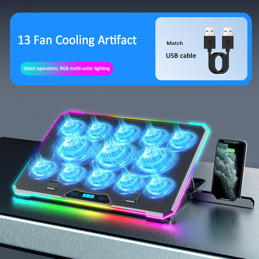 Jual Laptop Cooler with 13 Quiet Cooling Fans, LED Lights 2 USB Ports 8 ...