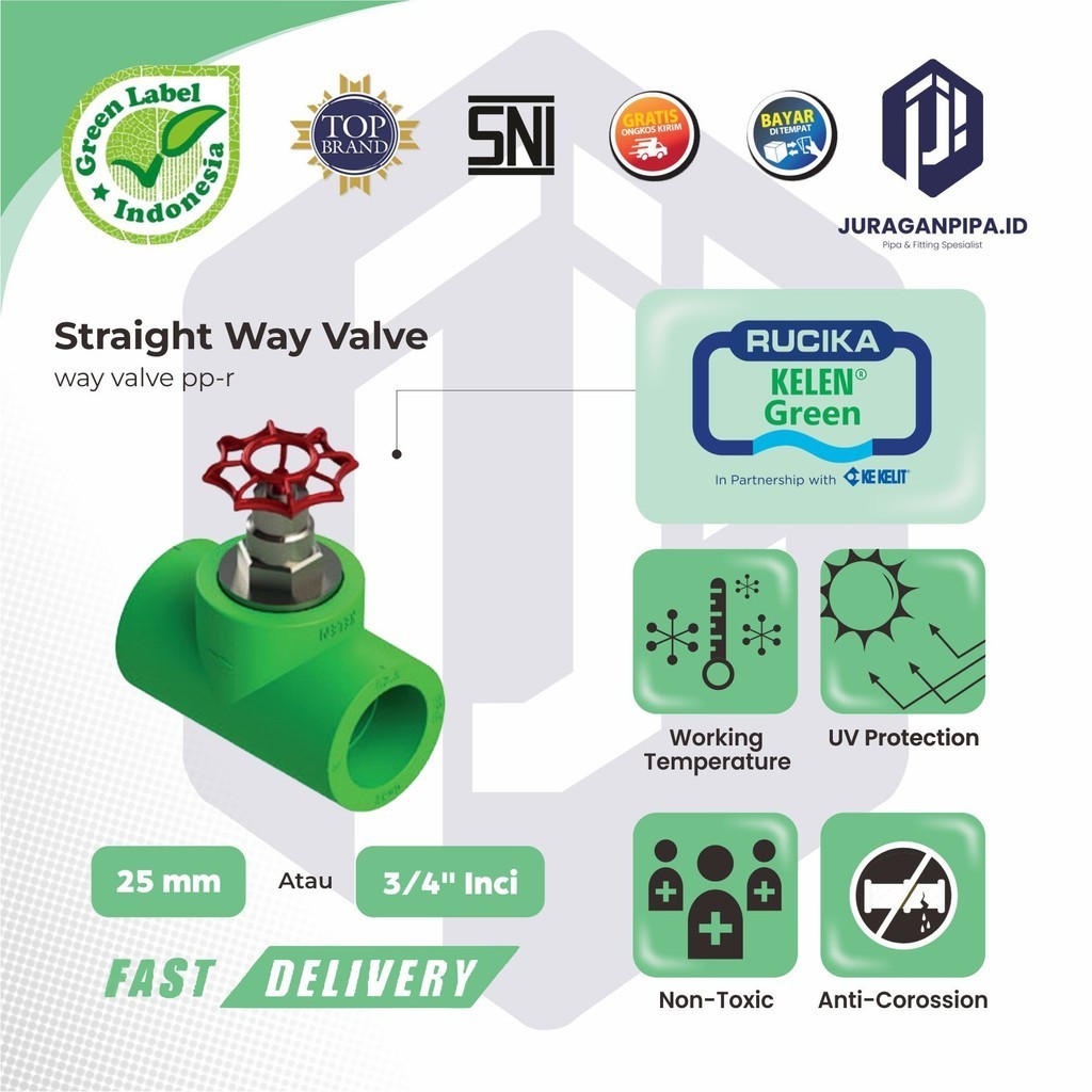 Jual Straight Way Valve PPR 25 mm ~ 3/4" Inci Rucika Kelen Green ...
