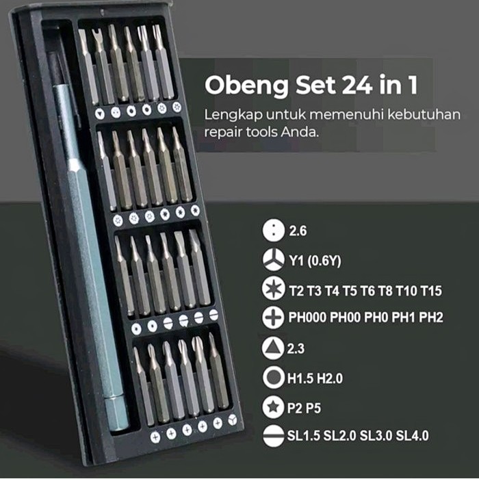 Jual Obeng Set 24 in 1 Magnet Magnetic Reparasi HP Handphone Komputer Laptop Jam Alumunium ...
