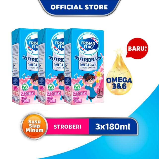 Jual Frisian Flag Omega Susu UHT Strawberry 180ml x 3 pcs | Shopee Indonesia