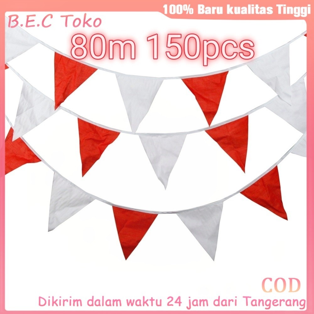 Jual 80m/150Pcs Bendera Merah Putih/Bendera Kain Segitiga/Warna Warni Bahan Kain Festival ...