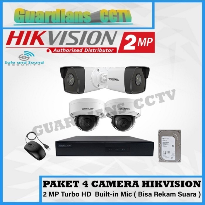 Jual Paket IP Camera Hik vision CCTV 4 Camera Nvr 4Channel 2MP Audio ...