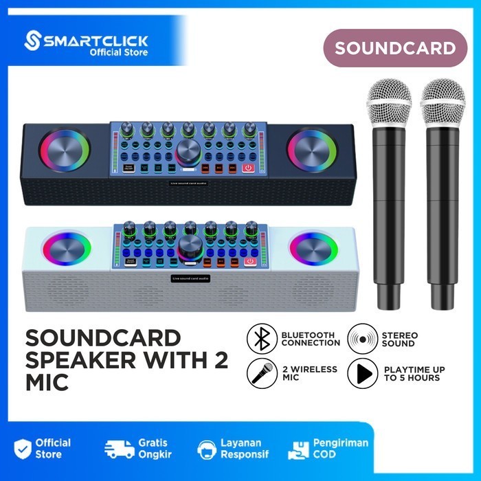 Jual Soundcard Speaker Karaoke Bluetooth All in One with 2 Wireless ...