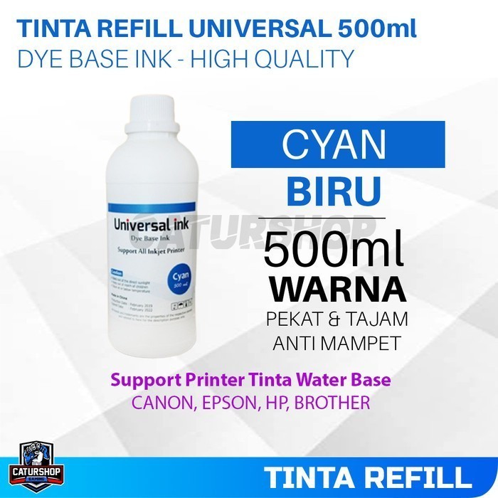 Jual Tinta Refill Universal 500ml Cyan Biru / Universal Ink Botol 500 ...
