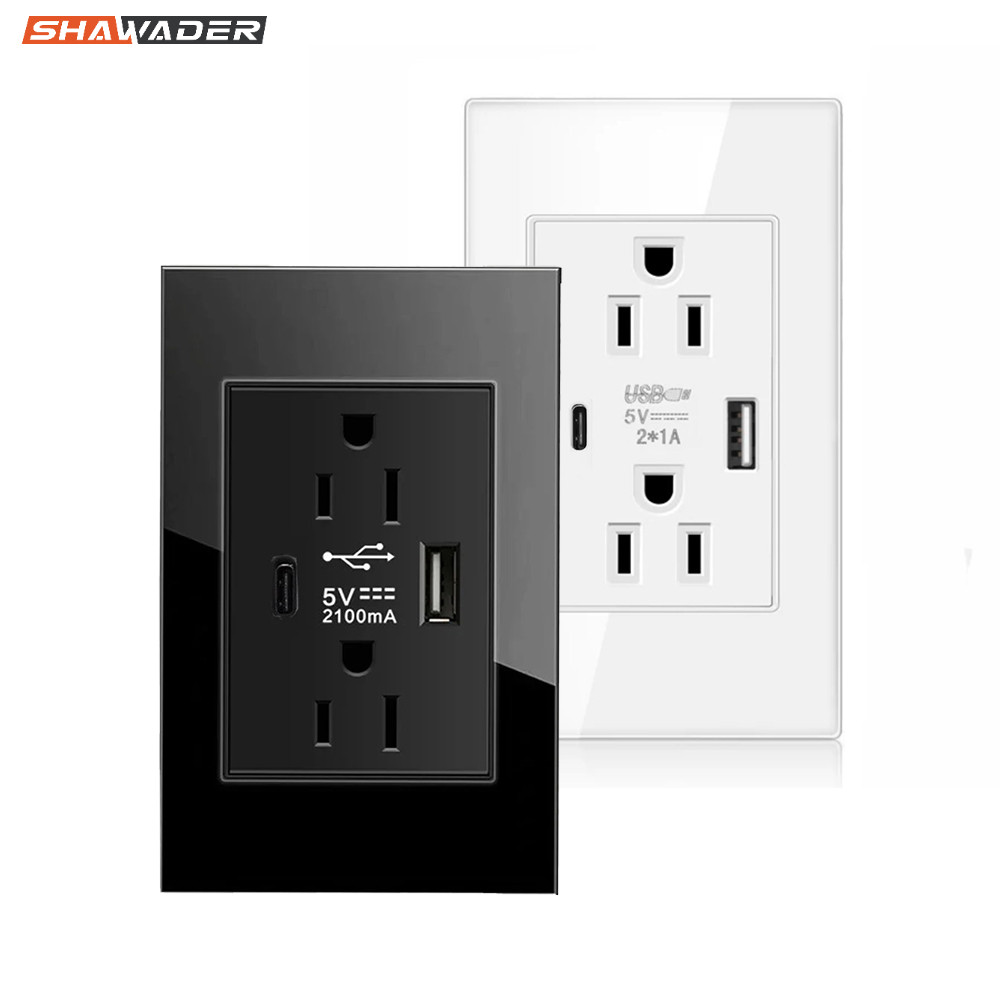 Jual Shawader US Wall Duplex Plug Socket Electrical Outlet 2.1A USB ...
