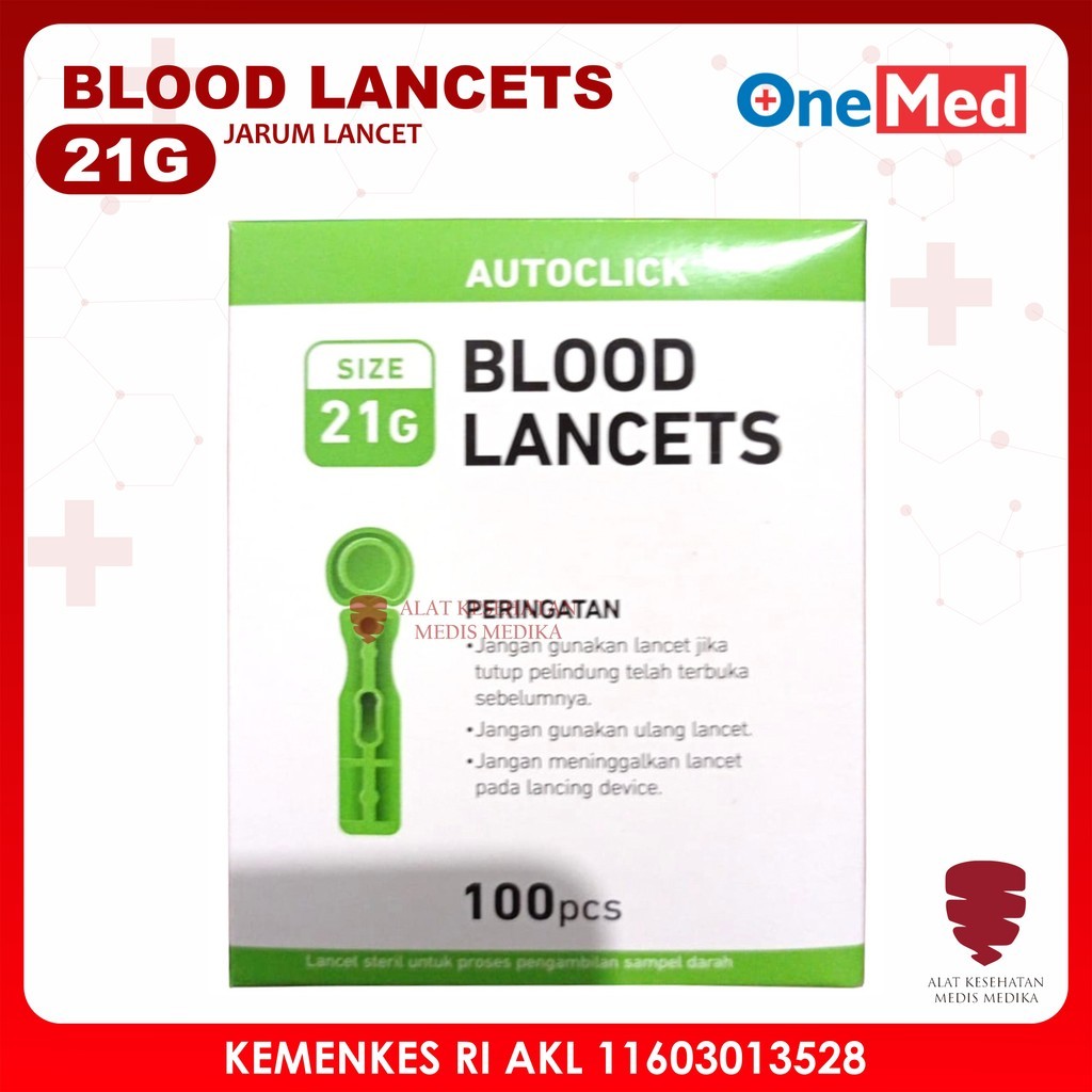 Jual Blood Lancet Autoclick 21G Onemed Jarum Alat Ambil Darah Bekam 21 ...