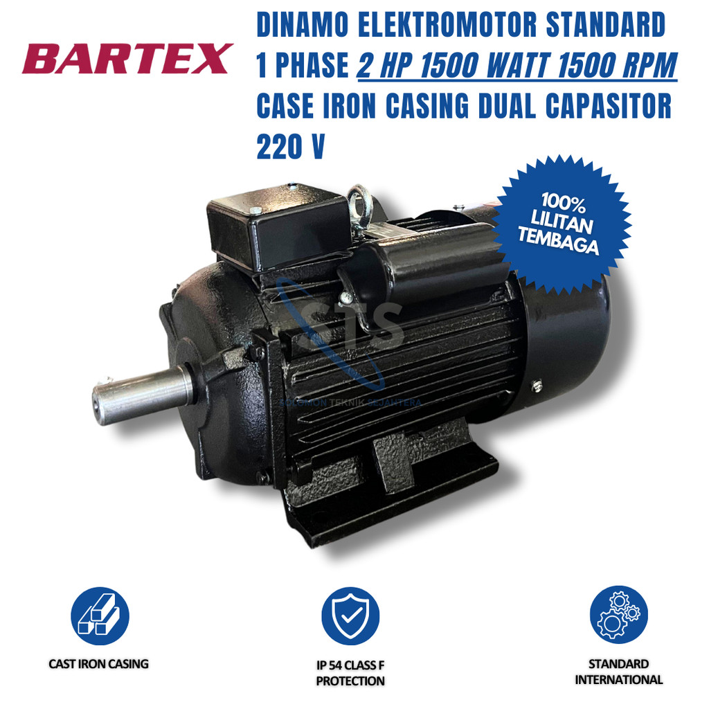 Jual STS | BARTEX Dinamo Elektro Motor 2 HP 1500 RPM Standard Single Phase - Dual Capasitor Body ...