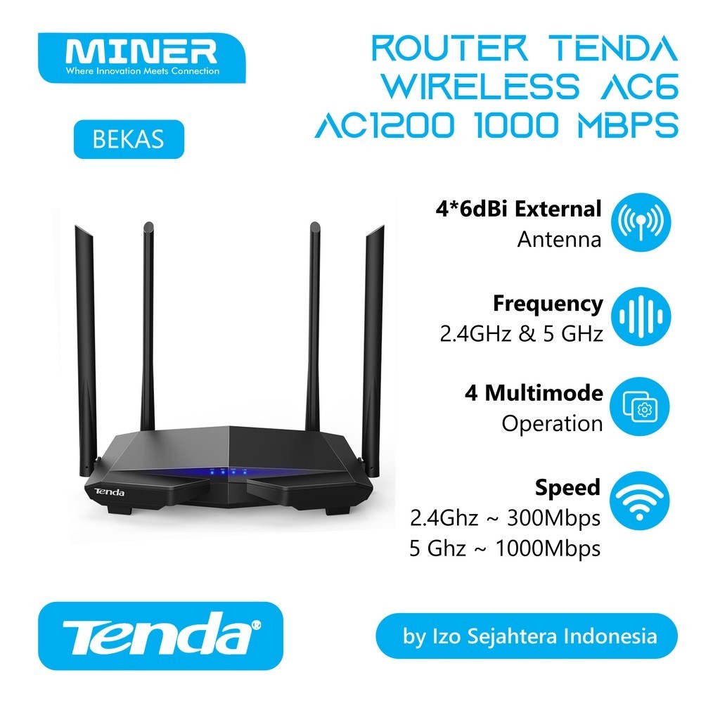 Jual Router Wireless Tenda AC6/AC7 AC1200 Smart Dual Band 4 Antena ...