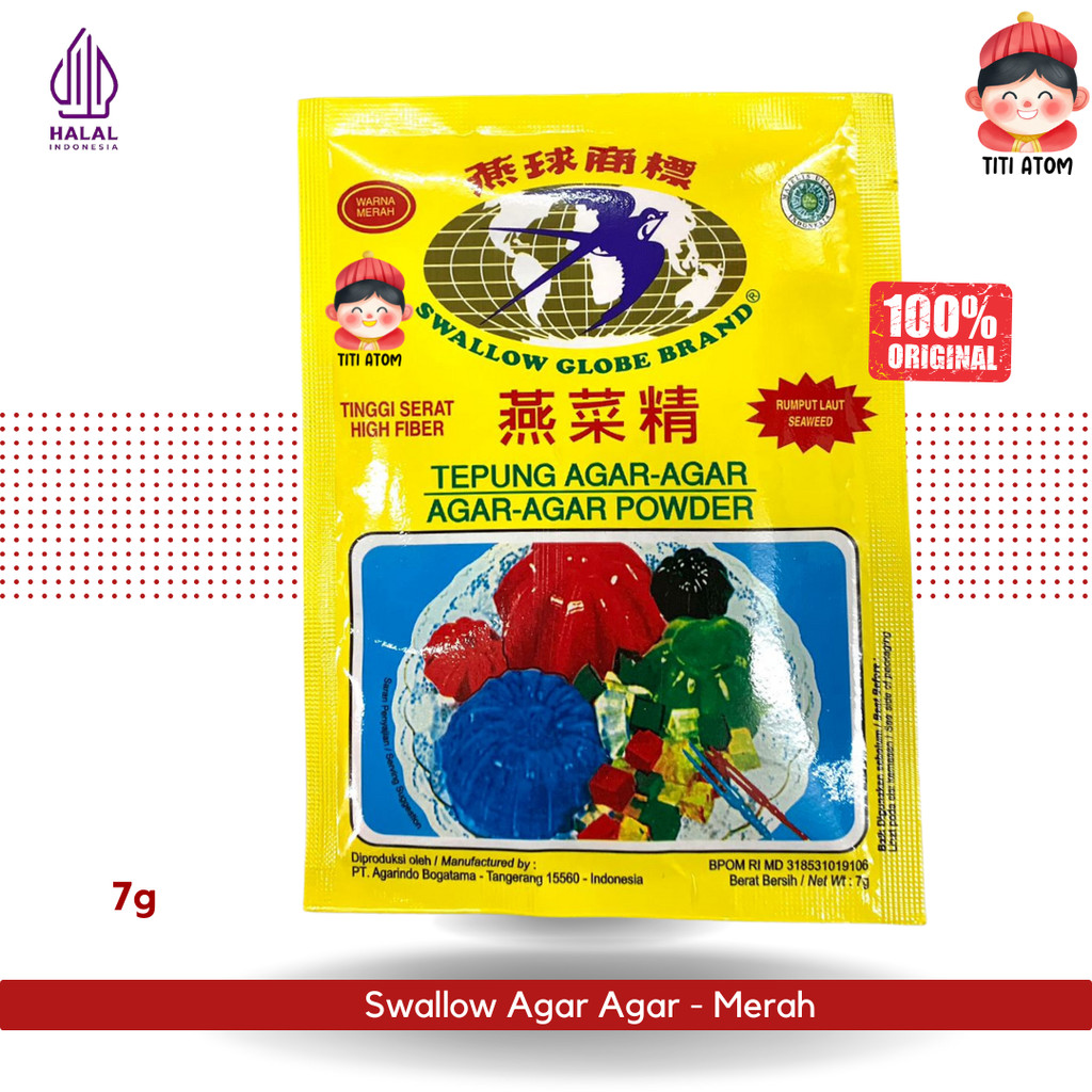 Jual [1 BOX ISI 12PCS] Swallow Agar Agar Bubuk Merah Red Globe Brand 7g ...
