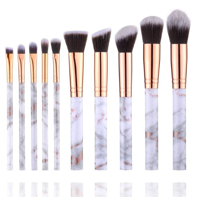 Jual 10Pcs Set Brush Marble Kuas Makeup Face and Eyes Blending Brushes Premium | Shopee Indonesia