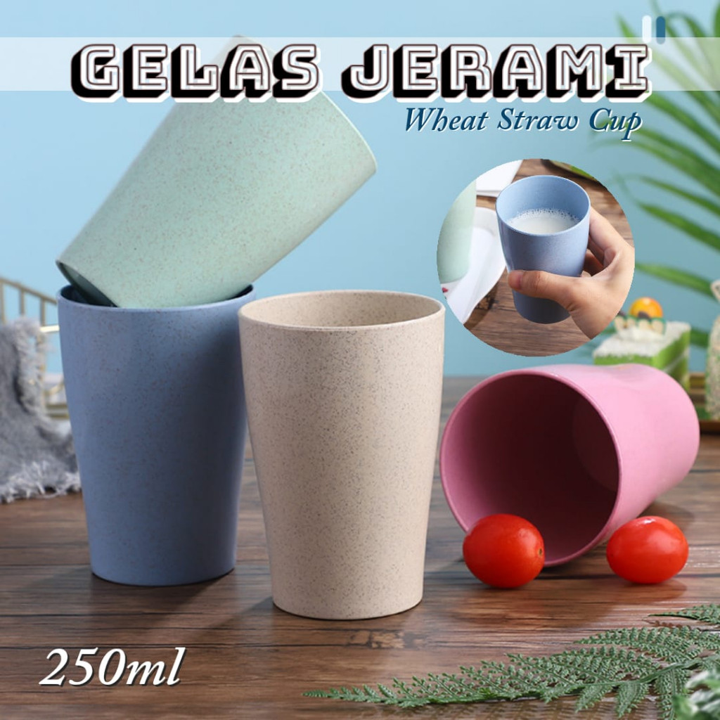 Jual GELAS MINUM JERAMI GANDUM CANGKIR PLASTIK WARNA WHEAT STRAW CUP ...