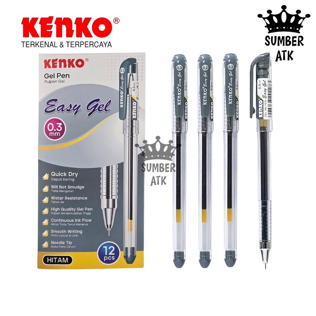 Jual GEL PEN Easy Gel 0.3 mm KENKO Pulpen Hitam | Shopee Indonesia