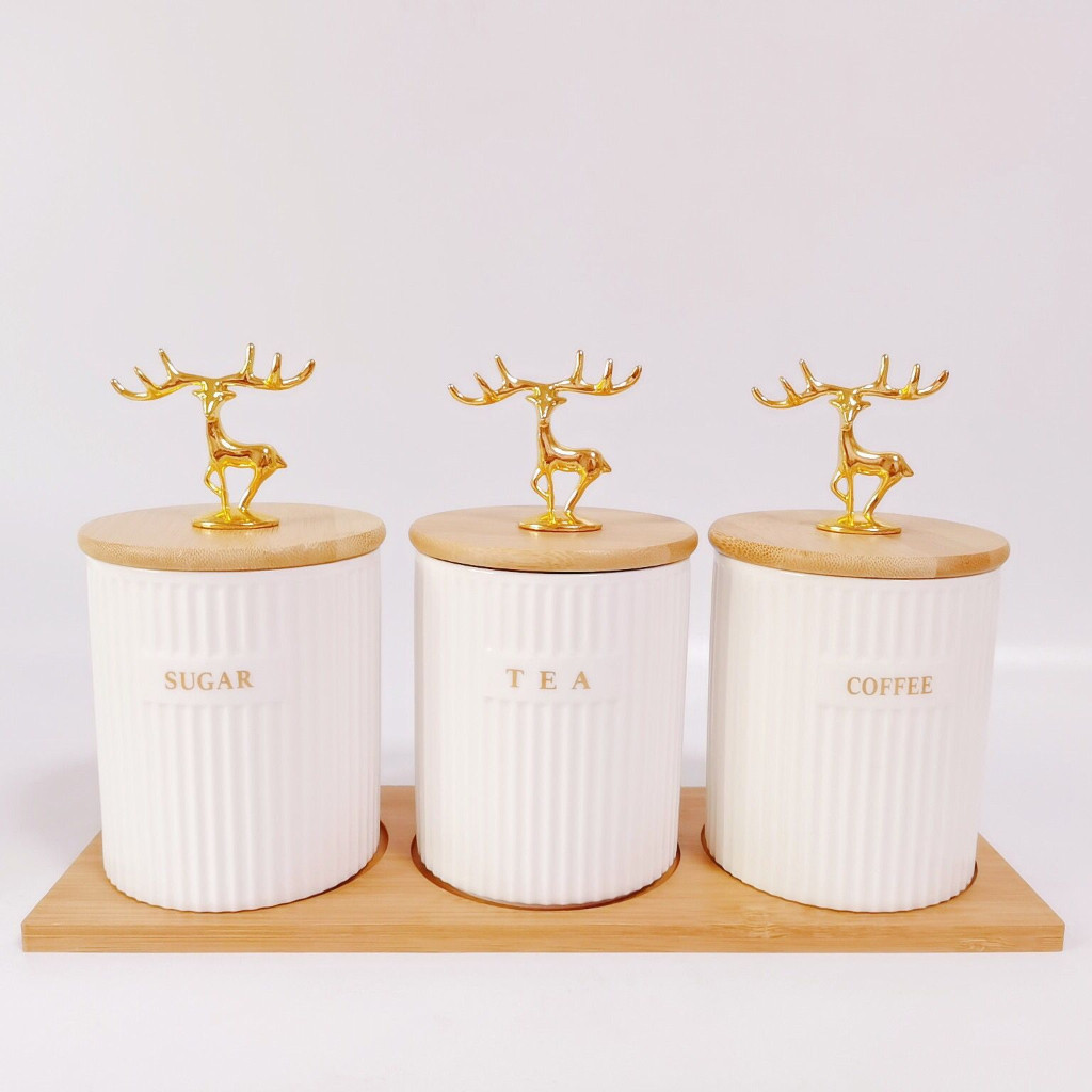 Jual [MS] Tempat Penyimpanan Kopi Teh Gula Toples Keramik Jar Tempat ...
