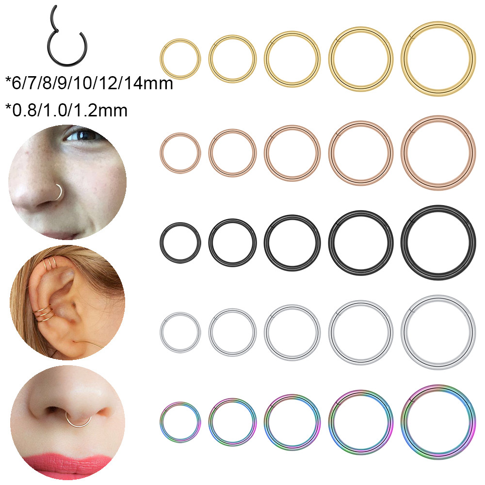 Jual 1 PC Stainless Steel Nose Ring Colorful Nostril Piercing Circle ...