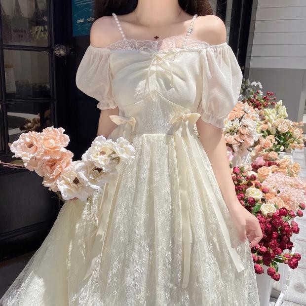 Jual Gaun Putri Temperamen Kelas Atas Dengan Renda Pita Emas Gaun Tali ...