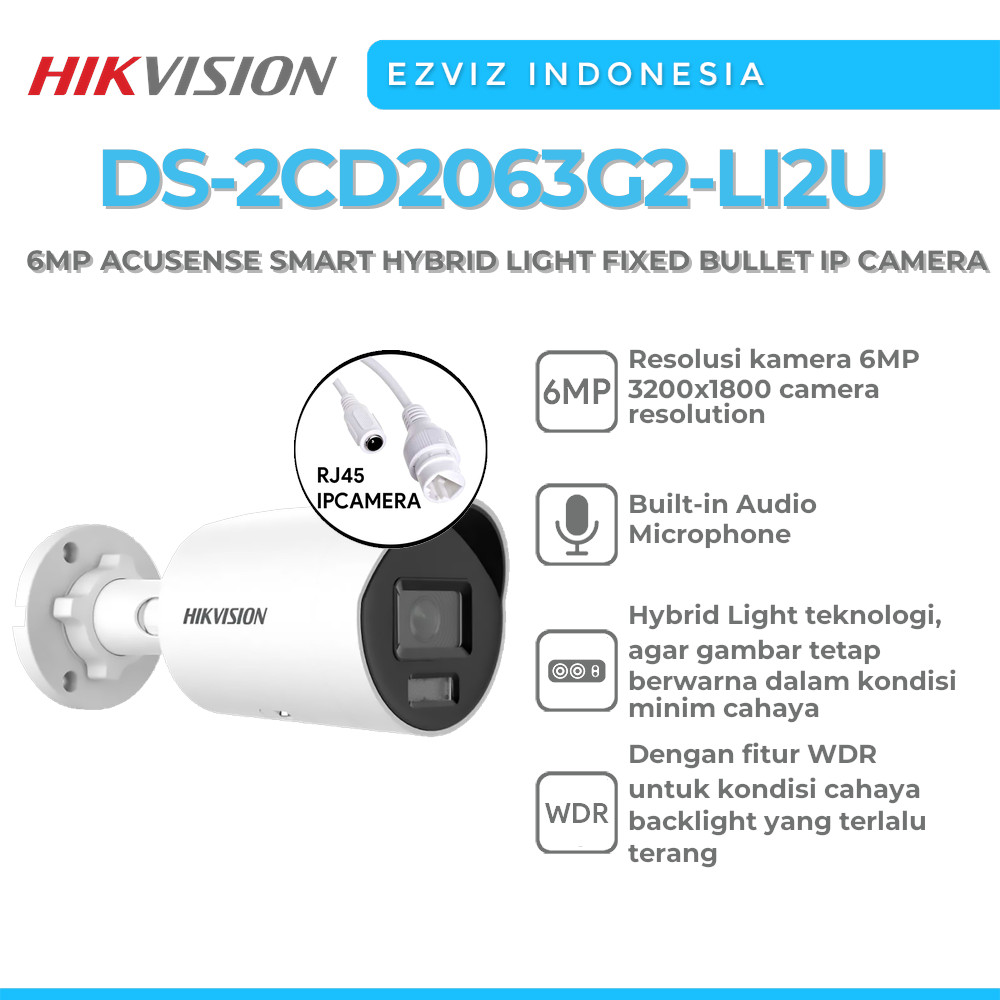 Jual HIKVISION DS-2CD2063G2-LI2U 6MP ACUSENSE SMART HYBRID LIGHT BUILT-IN MIC BULLET IP CAMERA ...