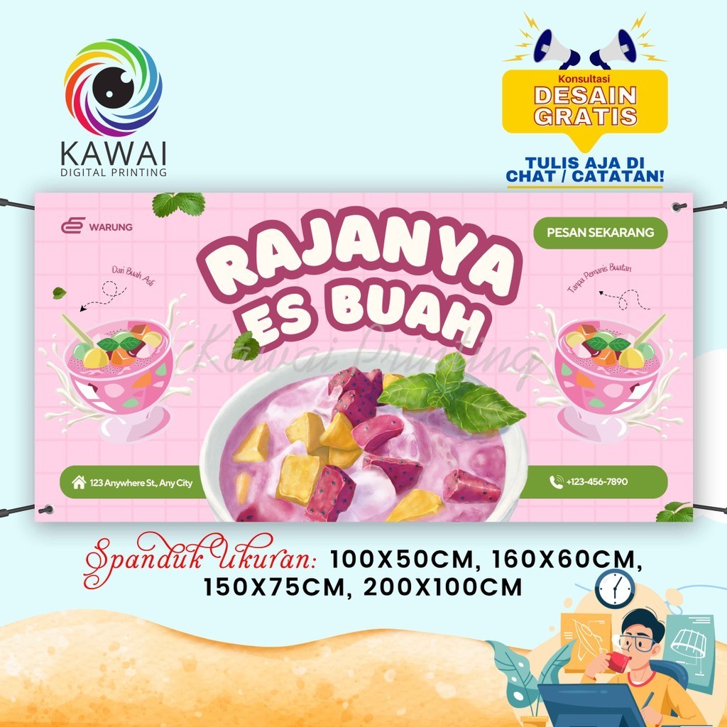 Jual Spanduk Banner MMT Jualan Es Buah Segar Manis Pink Bisa Rekuest ...