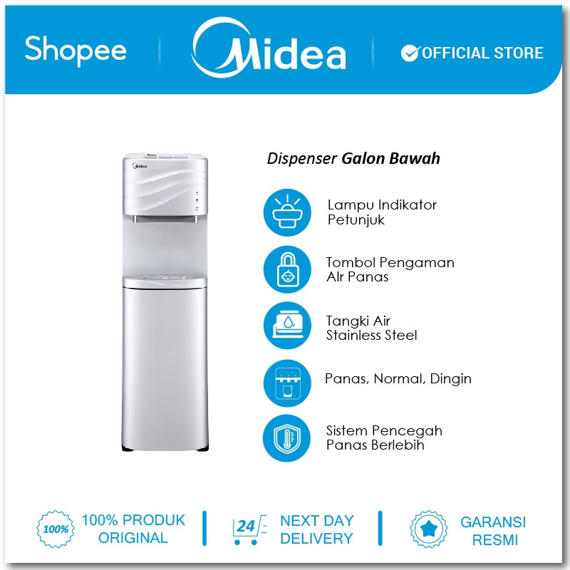 Jual Midea Dispenser Galon Bawah 3 Kran Child Lock Air Dingin Panas Non ...